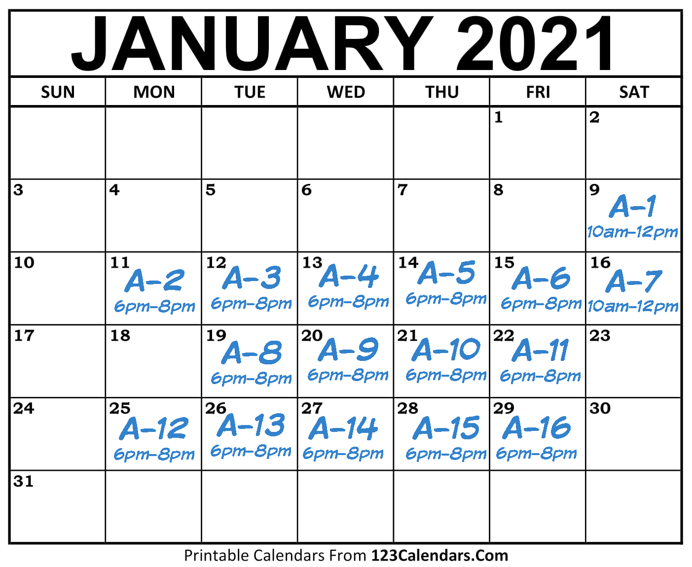 1-2-3 Driving School January 2021 Class A Teen Schedule Calendar | 1-2 ...